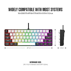 CTBTBESE 60% Wired Gaming Keyboard, RGB Backlit Mini Keyboard, Waterproof Small Ultra-Compact 61 Keys Keyboard for PC/Mac Gamer, Typist, Travel, Easy to Carry on Business Trip(Black-White)