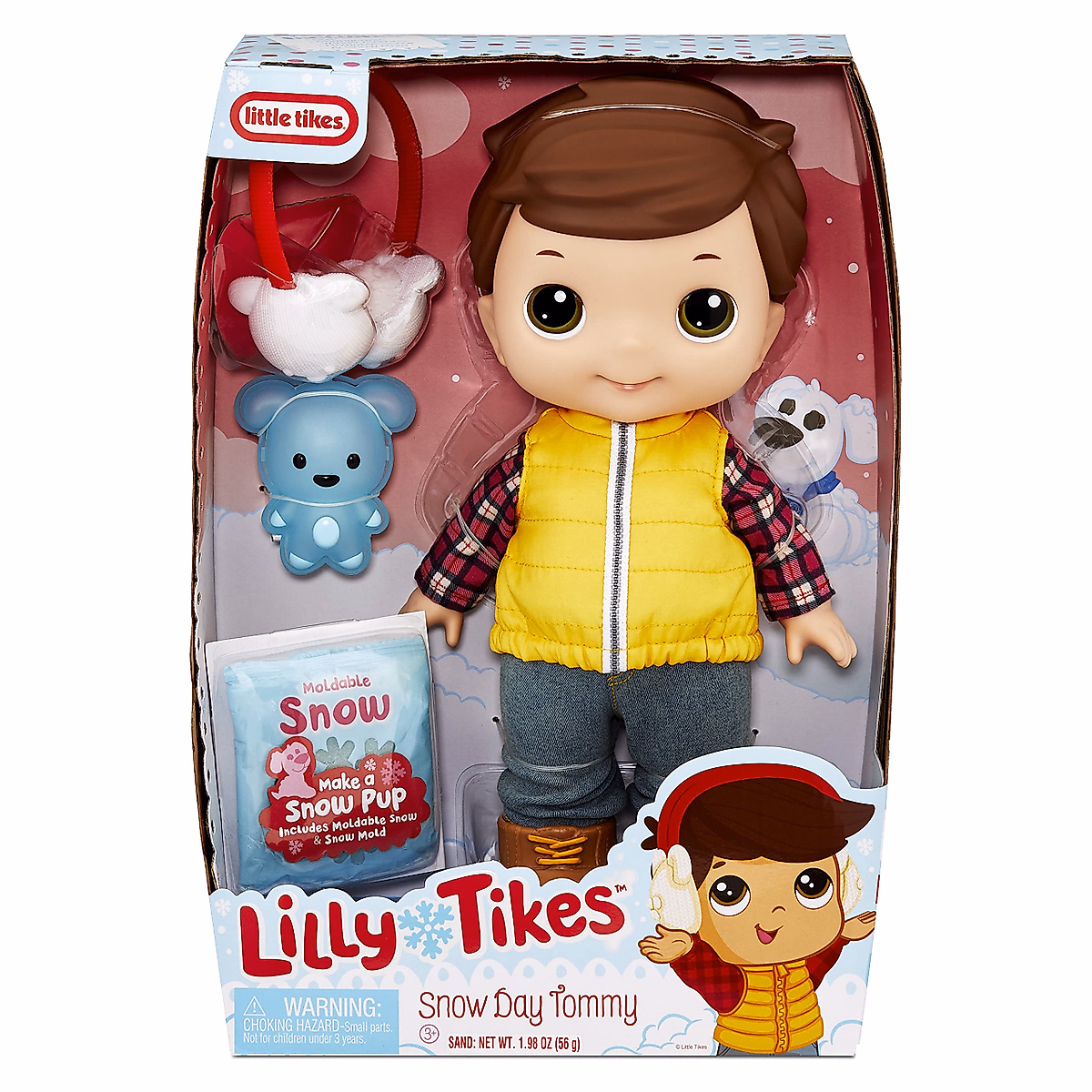 Lilly Tikes Snow Day Tommy Doll with Winter Vest Outfit, White Ear Muffs & Puppy Snow Mold, 12" Tall, Including Accessories, Winter Play- Gift for Kids, Toys for Boys and Girls Age 3 4 5+ Year Old