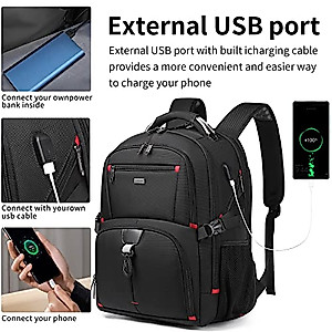 DUSLANG 50L Travel Laptop Backpack for Men Women, Water Resistant Carry on Backpack for Weekend Airline Approved for Business Work Backpack with USB Charging Port Fits 17 Inch Computer, Black