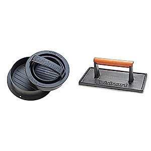 Cuisinart Burger Press Bundle - 3-in-1 Stuffed Burger Press (Black) & Cast Iron Grill Press (Wood Handle)