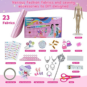 Mefine Fashion Designer Kits for Girls - DIY Doll Clothes Sewing Kit for Kids with Fashion Design Sketchbook Creativity DIY Arts & Crafts Kit Learning Toys Teen Girls Kids Birthday Gift Ages 8-10