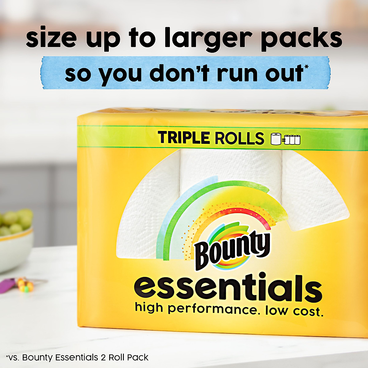 Bounty Essentials Select-A-Size Paper Towels, White, 2 Triple Rolls = 6 Regular Rolls