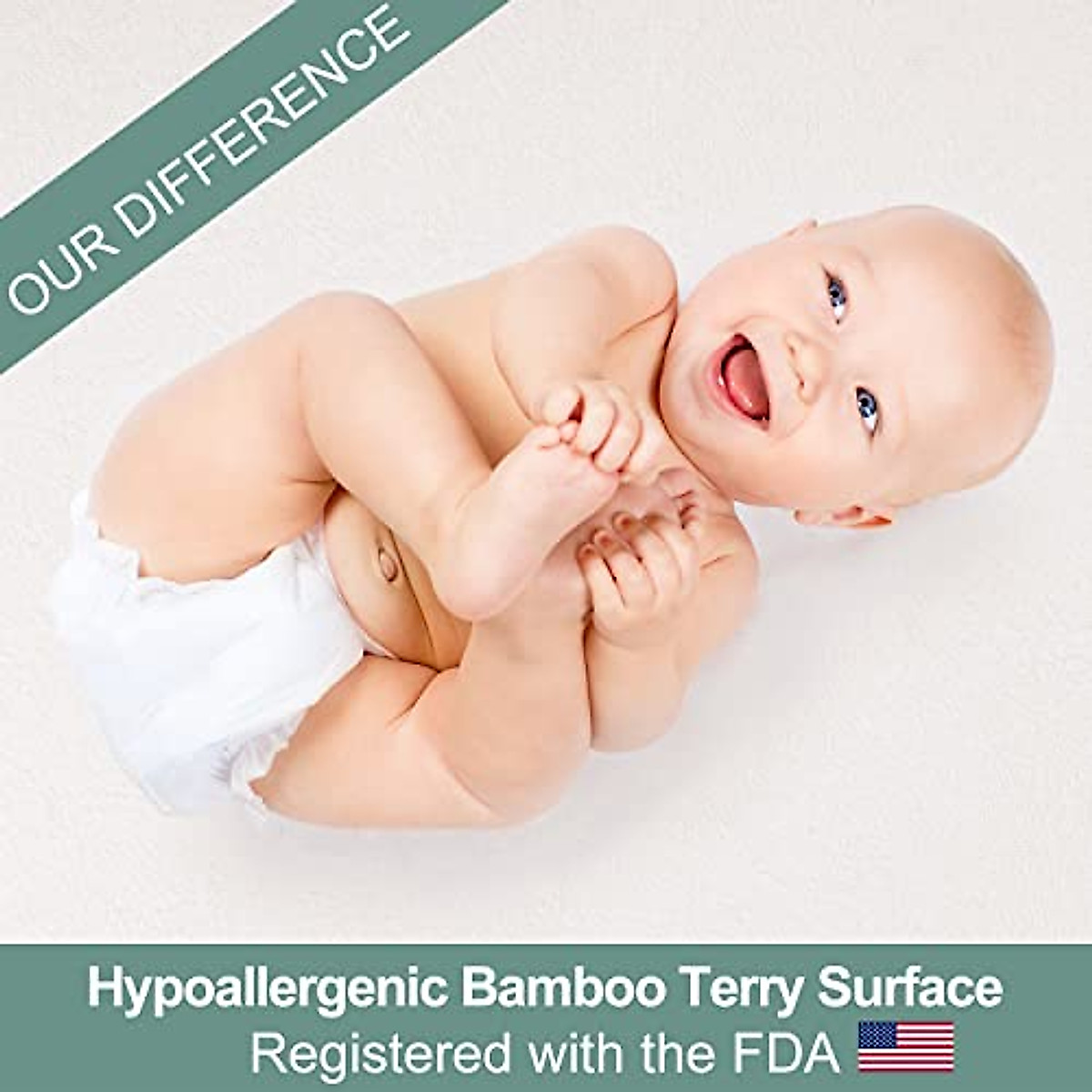 Ferlizer Pack and Play Mattress, 2.25 Inch Playpen Mattress, Premium Foam Playard Mattress Topper with 100% Waterproof Bamboo Cover for 38" x 26" Pack n Play Playpens