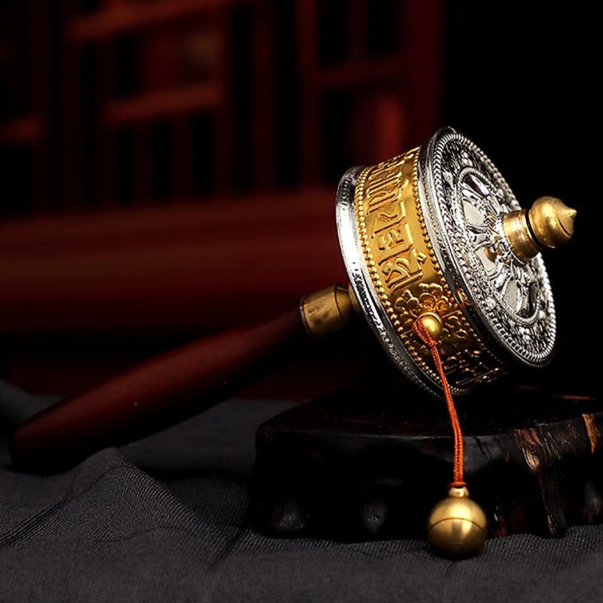 Prayer Wheel with Lotus Base, Tibetan Buddhist Copper Hand Held Prayer Wheel with Kālacakra Mantra Scroll, Premium Buddha Religion Scriptures Prayer Wheel for Relaxing, Praying, Meditation, Healing