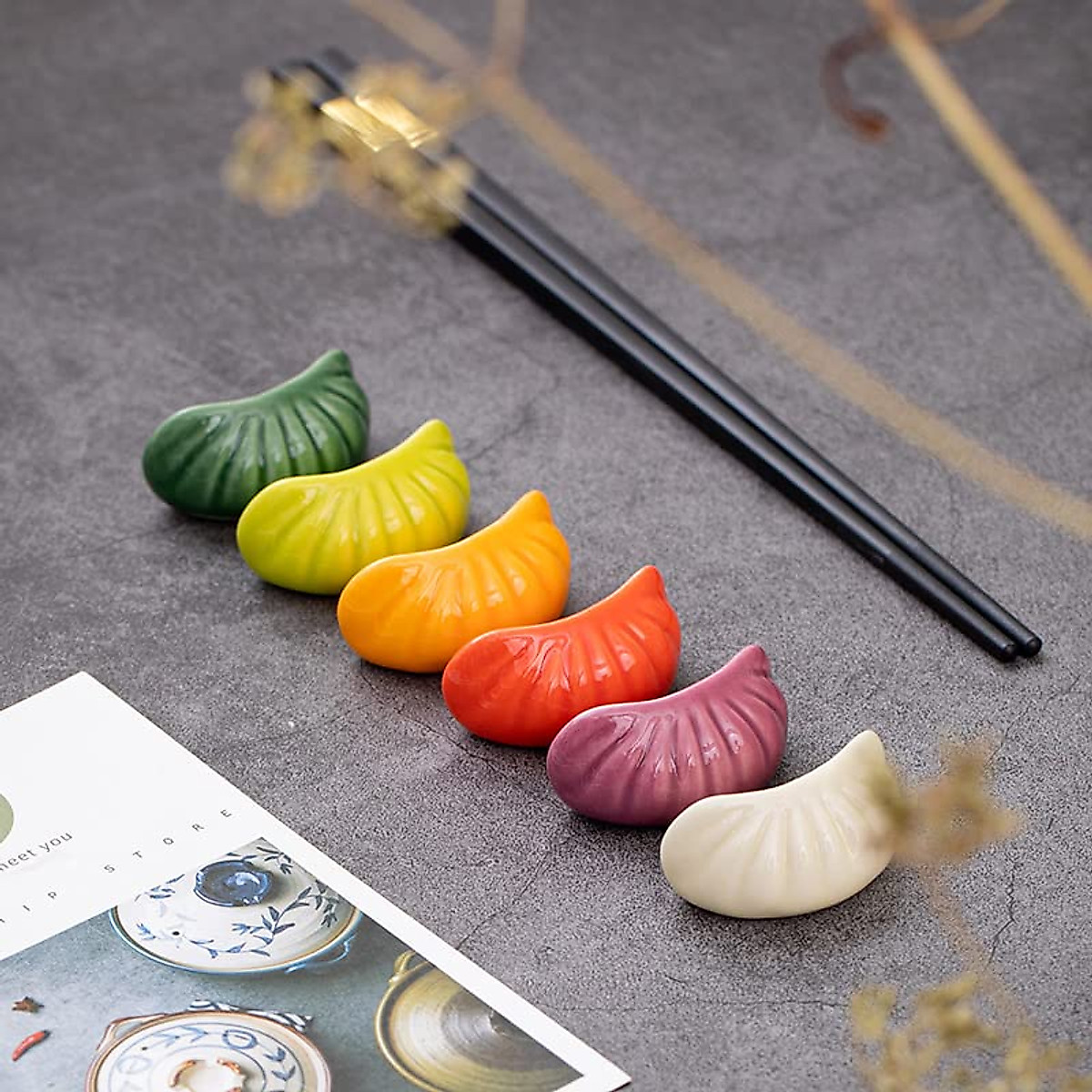 WD2819 AEOLK Dumplings Chopstick Rest 6 Piece Set Exquisite Home Decor Suitable for Family Table Use