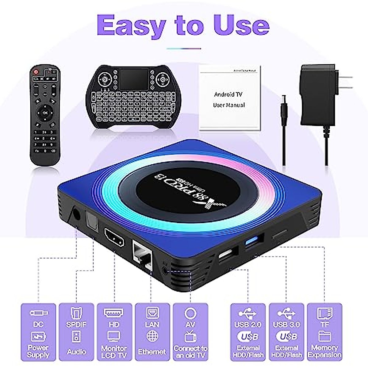 BL Android TV Box 13.0, 2023 Android TV Box X88 PRO 13 4GB RAM 64GB ROM with Mini Wireless Keyboard, WiFi 6 8K TV Box Android RK3528 Quad-Core 2.4G/5G WiFi Bluetooth 5.0 USB 3.0 Android Box