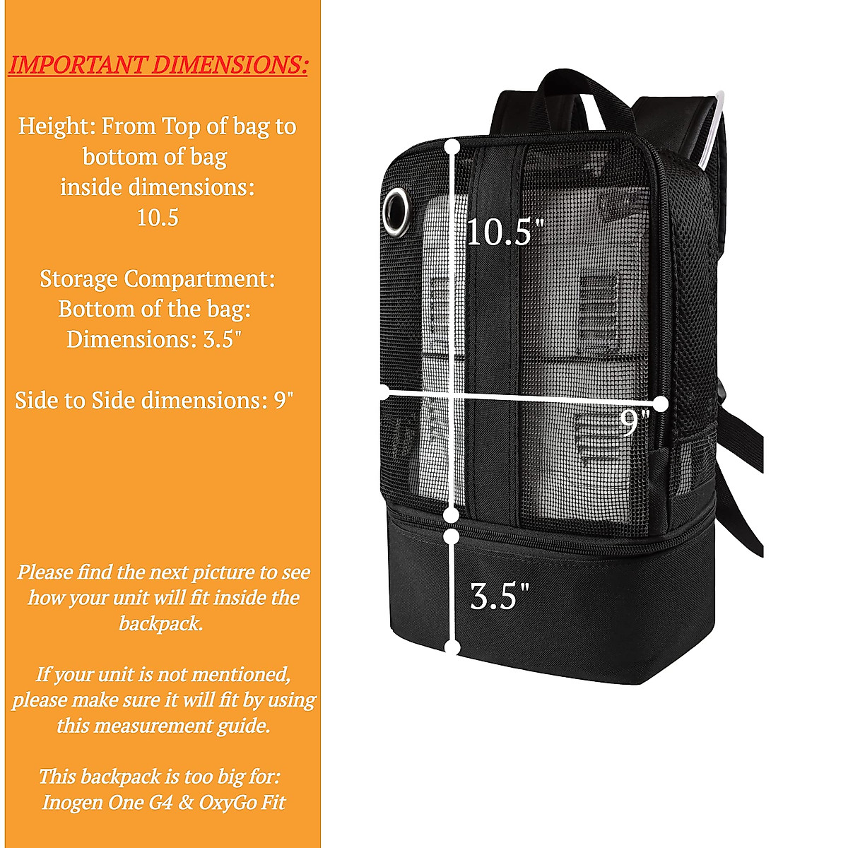 O2TOTES USA Portable Oxygen Concentrator Mesh Backpack Compatible with Inogen One G3 & Inogen One G5 (Fits: Inogen One G3 & Inogen One G5, OxyGo & OxyGo Next)