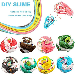 Butter Fruit Slime Kit for Girls 8 Pack, Stretchy and Non-Sticky, Slime Party Favors for Kids, with Strawberry Cherry Slime Cute Charms etc, Stress Relief Putty Toys for Kids, Cute Stuff for Girls