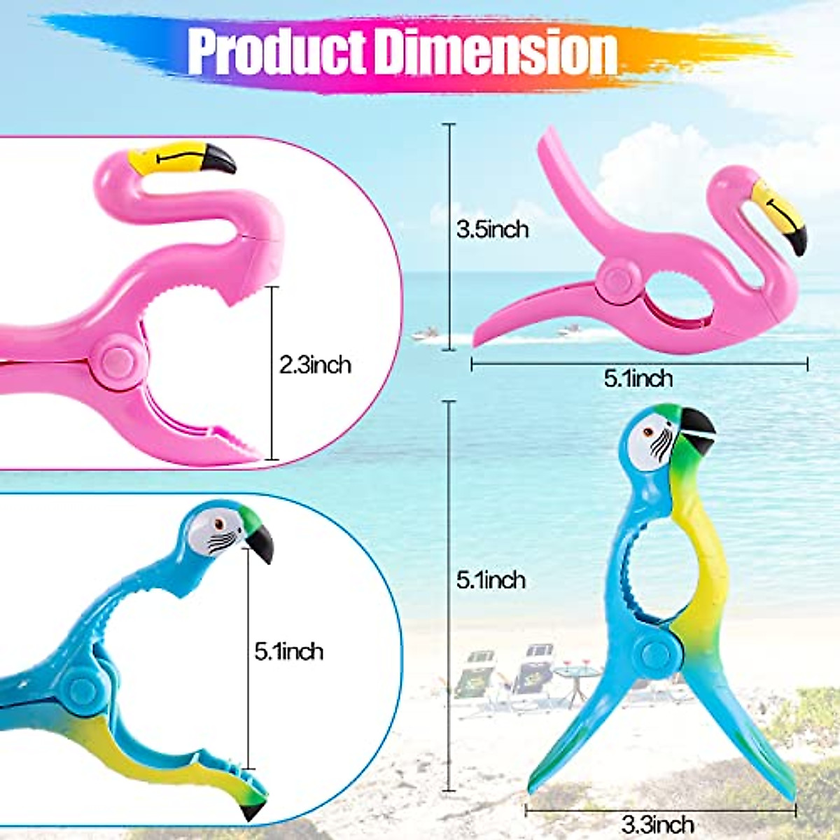 Inovat 4 pcs Flamingo Beach Towel Clip Parrot Towel Beach Towel Clothes Holder Clip Pin Pegs in Jumbo Size for Beach Patio Pool Chair Supplies Accessories, Pink & Blue