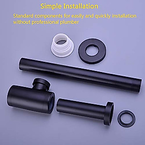 TRUSTMI Bottle P Trap Brass Round 1 1/4 Inch Decorative P-Trap, Adjustable Bathroom Basin Sink Waste Drain Kit, Wall Drainage, Matte Black