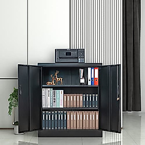 Wanfu Metal Storage Cabinet with Locking Doors and Adjustable Shelves, 36.2" H Steel Storage Cabinet for Garage, Home, Office, Utility Room-Black