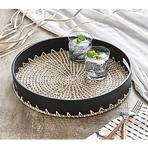 TAG Sierra Serving Tray Round Serving Plate Made of Handwoven Seagrass and Bamboo Cream