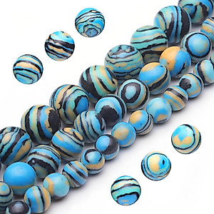 Youngbling Natural Gemstone Beads for Jewelry Making,8mm Blue Malachite Polished Round Smooth Stone Beads,Genuine Real Stone Red Beads for Bracelet Necklace 15 Inch(Blue Malachite,8mm)