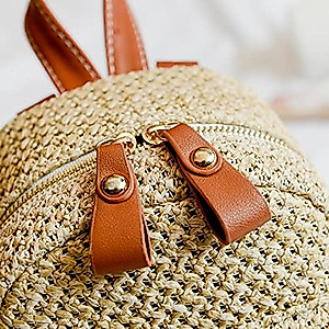 ZYYMMNN Casual Straw Women Backpacks Wicker Woven Travel Bag Beach Rattan Purses Mini Straw Backpack Female Sac 17X18X11CM-1