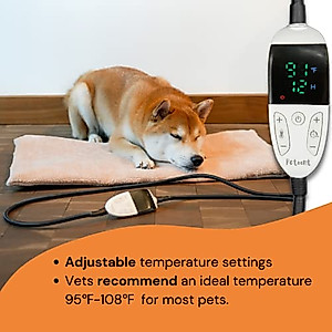 Petoont Pet Heating Pads for Cats and Dogs - 12 Adjustable Temperature with 1 to 12 Hours Timer - Our Heated Pet Mat Comes with 2 Washable Covers - Ideal Dog Warming Pad for Indoor Pet Beds