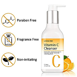 Lagunamoon Vitamin C Facial Cleanser, Cleanse & Hydrating, Reduce Fine Line Wrinkles Anti-Aging, Perfect Face Wash with Natural Ingredients for All Skin Types (200ml / 6.76 Oz)