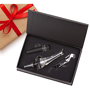 GIOIA Wine Aerator Pourer Set: Premium Wine Decanter Spout with Vacuum Stopper Pump and Corkscrew, Home Essentials in Stylish Gift Box