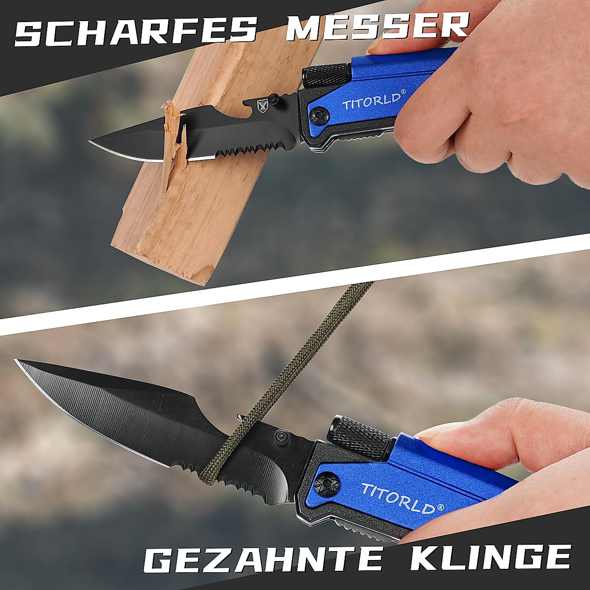 Gifts for Men Dad Him, Anniversary Birthday Gifts for Him, Engraved Pocket Knife, Unique Camping Hiking Fishing Present, 7 in 1 Multitool Folding Knives with LED Light Fire Starter(Blue)