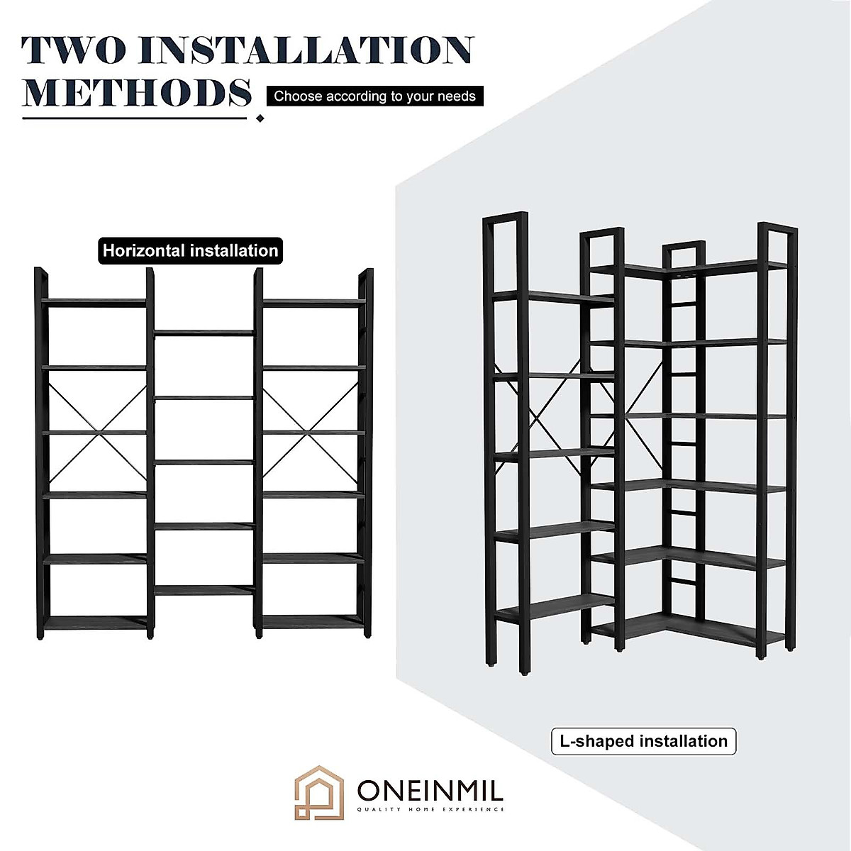 oneinmil Triple Wide 6-Shelf Bookcase Industrial Vintage Wood Style Large Open Bookshelves for Home&Office, Rustic Brown (6 Tier,Black)