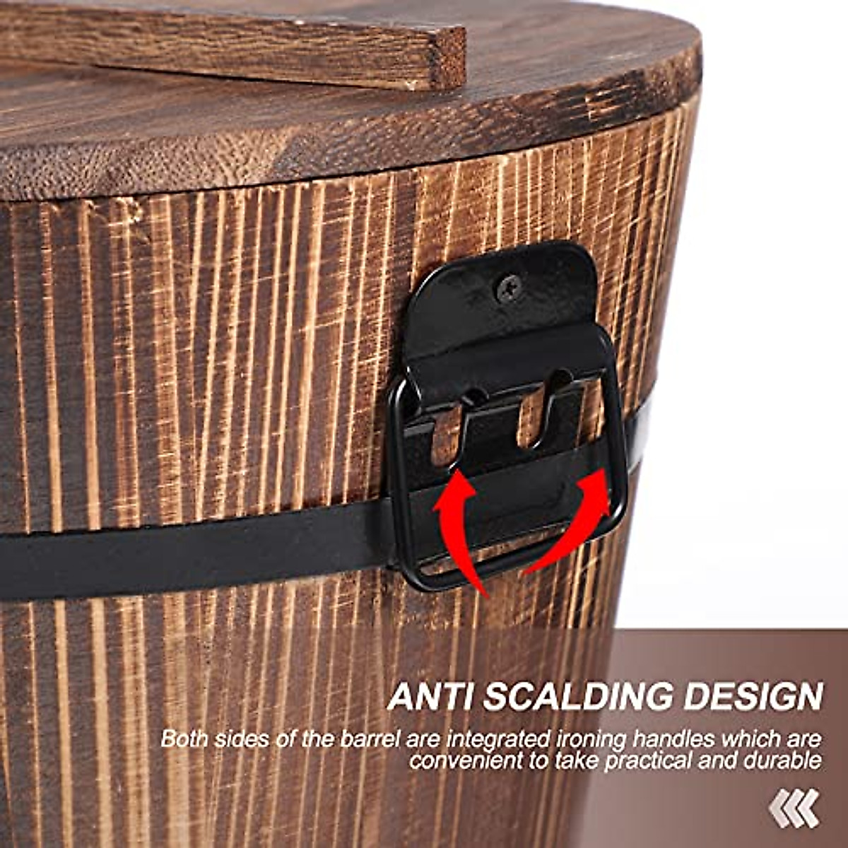 Cabilock Wooden Bucket Barrel with Lid Rice Bucket Wooden Sushi Oke Tub Sushi Making Serving Pan for Home Kitchen Food Storage 18cm