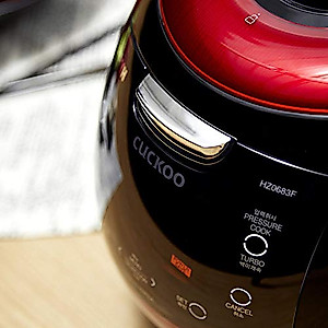 CUCKOO CRP-HZ0683FR | 6-Cup (Uncooked) Induction Heating Pressure Rice Cooker | 13 Menu Options, Auto-Clean, Voice Guide, Made in Korea | Black/Red