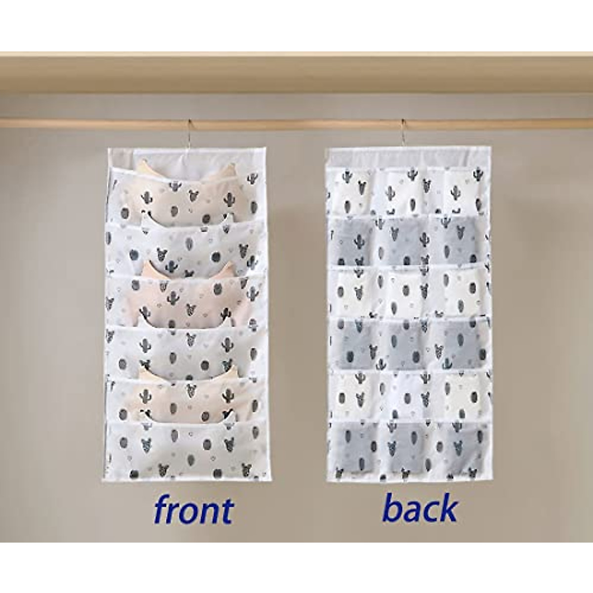 Anller Hanging Shelves, Dual Sided Wall Shelf Wardrobe Storage Bags, Closet Hanging Pockets with Rotating Metal Hanger, for Bra Socks Underwear Underpants, 2 Pack