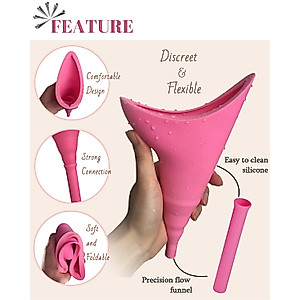 ABXLNIU Female Urination Device with Pee Cup, Travel Essentials Female Urinal for Women, Reusable Womens Pee Funnel Camping/Hiking Gear Gifts for Women, Pink