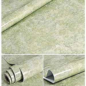Simplemuji Green Glossy Adhesive Paper Marble Granite Look Effect Countertops Vinyl Film Wallpaper Waterproof Oilproof Adhesive Removable Sticker 12inch X 79inch