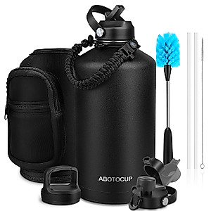 ABOTOCUP Gallon Water Bottle Insulated Keep Cold24H & Hot12H, Large 1 Water Bottle Gallon with Straw Lids&Paracord Handle, 128oz Water Bottle Double Wall Leak-proof BPA Free with Powder Coated
