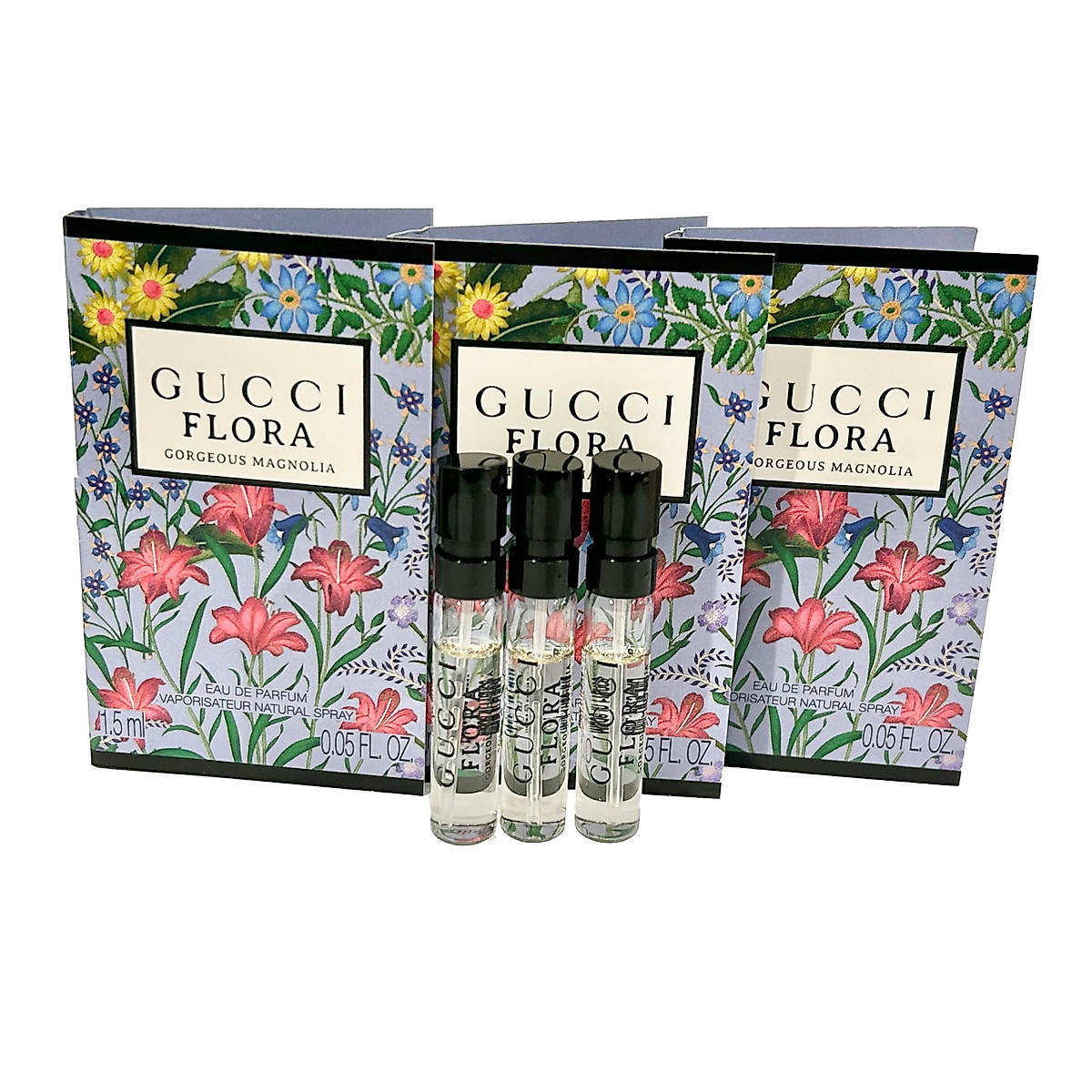 Gucci Flora Gorgeous Magnolia Sample Perfume Women EDP Spray 1.5 ml / 0.05 oz - set of 3