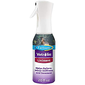 Farnam Vetrolin Horse Liniment Spray for Muscle Soreness, Stiffness and Inflammation Relief, Helps Reduce Swelling, Aids in Pain Relief, Non-Aerosol Spray, Easy Application, 20 Oz.