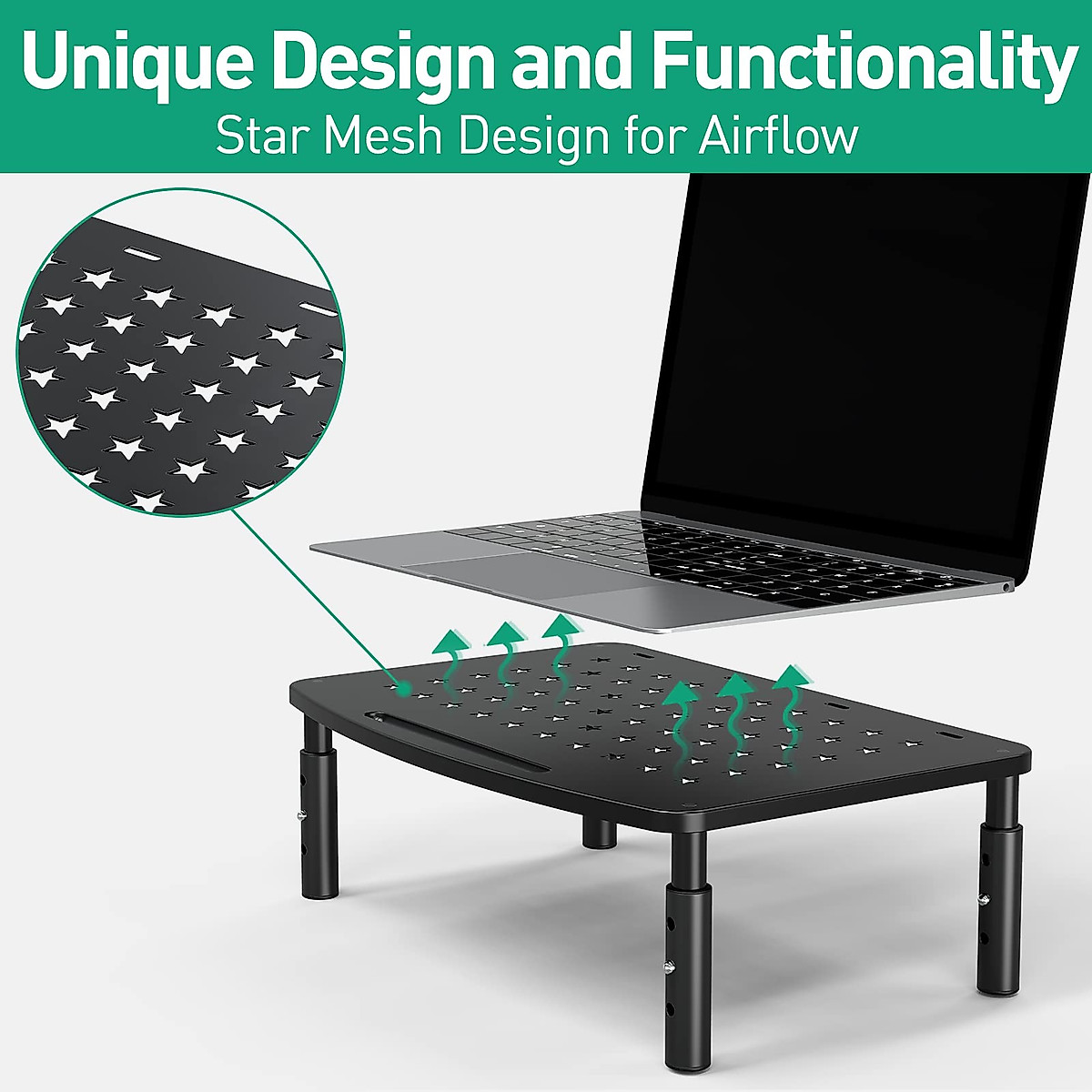 Zimilar 2 Pack Metal Monitor Stands Risers, 3 Height Adjustable Monitor Riser for Laptop Dual Wood Monitor Stand Riser, Monitor Stand with Adjustable Length and Angle