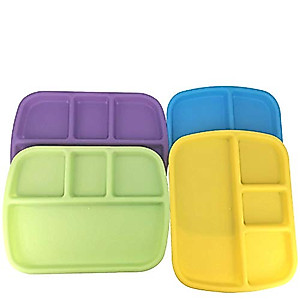 4-Compartment Divided Plastic Kids Plates for Todders|Baby Unbreakable Colorful BPA Free Set of 4
