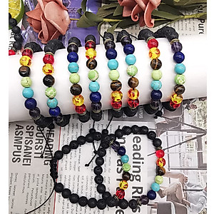 SAMOCO 16Pcs Men Women 8mm Lava Rock 7 Chakras Aromatherapy Essential Oil Diffuser Bracelet Braided Rope Natural Stone Yoga Beads Bracelet Bangle