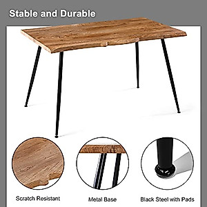 NORDICANA 5-Piece Dining Table Set, 47 in Modern Irregular Rectangle Kitchen Table & 4 Yellow Velvet Upholstery Side Chairs, Metal Legs, Dining Room Set for 4