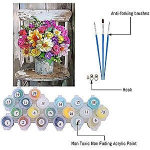 tigdtiu Flower Paint by Number for Adults, Flower Easy Paint by Numbers,DIY Acrylic Painting Paint by Numbers Kits for Kids,Home Wall Decor 12x16inch