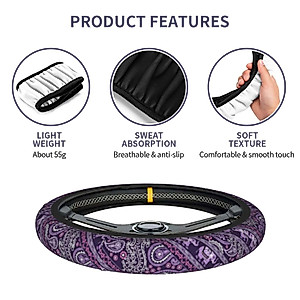 Purple Elephant Steering Wheel Cover Women Girl Car Accessories Interior Universal 15 Inch Auto Anti-Slip Steering Wheel Protector for Truck SUV Sedan