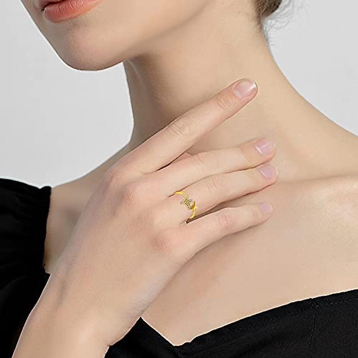 Buyless Fashion Womens Girls Butterfly Ring 14K Gold Plated Adjustable Open Ring Sterling Silver Wedding Band - RNGBTRSG