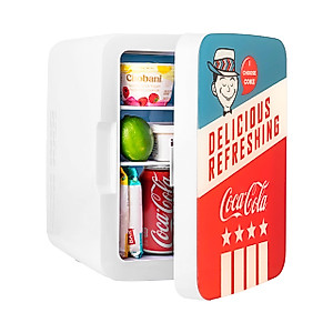 Cooluli Retro Coca-Cola Mini Fridge for Bedroom - Car, Office Desk & College Dorm Room - 10L/12 Can Small Refrigerator - AC/DC 12V Portable Cooler & Warmer for Food, Drinks & Skincare (Coke, Vintage)