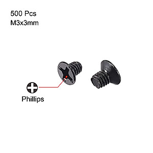 uxcell M3 x 3mm Phillips Screw Fastener Black for Laptop PC TV Fan Switch 500pcs