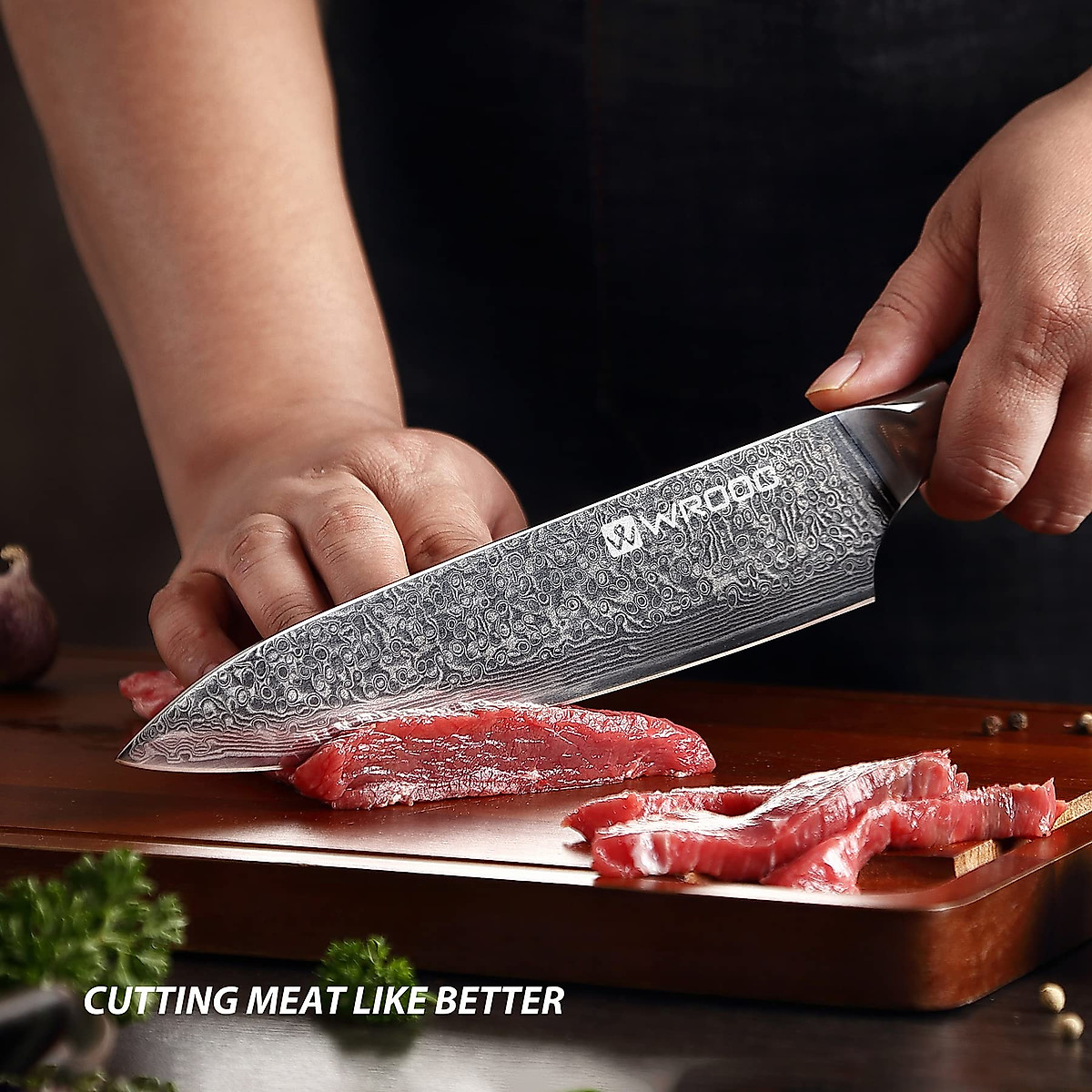 WROOC [NEW] Razor Sharp Chef Knife, 67 layers Damascus, 8 inch Kitchen knives with Military grade G10 Handle, Japanese steel super sharp, Superb Edge Retention, Stain & Corrosion Resistant