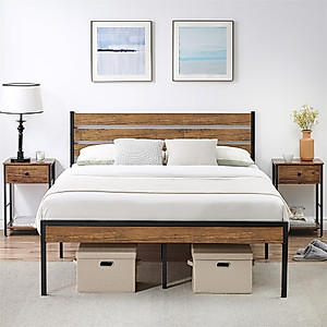 GarveeHome Full Size Bed Frame with Wood Headboard, Strong Wood Slats Support, Under Bed Storage, Noise-Free, No Box Spring Needed