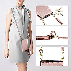 Bocasal Crossbody Wallet Case for iPhone 7 Plus/8 Plus Credit Card Holder PU Leather Kickstand Shockproof Detachable Cross Body Strap Lanyard Magnetic Closure 5.5 inch(Rose Gold)