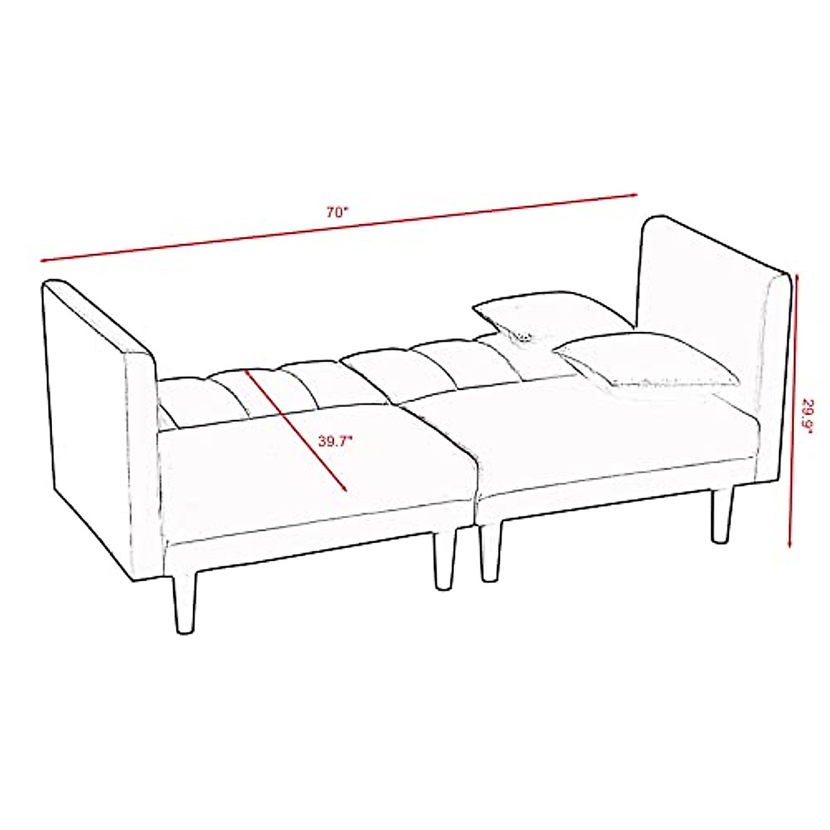 Majnesvon Modern Velvet Fabric Sofa Bed Futon with 2 Pillows,Couch with 3 Adjustable Angles,Convertible Small Loveseat Folding Sleeper Sofa Bed for Compact Living Spaces,Bedroom (Pink), Twin