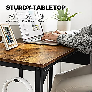 Computer Desk - 55 Inch Home Office Desk Writing Desk Working Study Table Storage Bag & Headphone Hook for Bedroom Wooden Desk, Rustic Brown