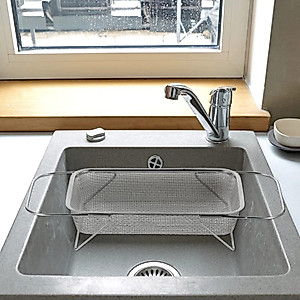 HALOU Sink Drain Basket Counter Dish Drainer Stainless Steel Telescopic Drain Basket Sink Drying Rack Expandable Dish Drainer Over