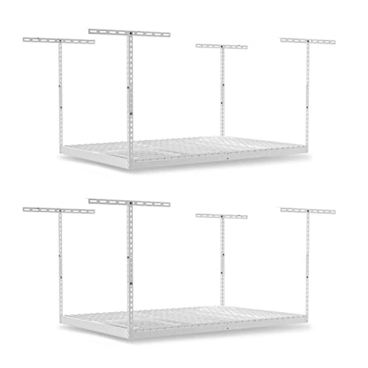 MonsterRax Overhead Garage Storage Rack- 4 x 8 Ceiling Rack for Garage Shelving, Organization, & Storage, Adjustable Hanging Storage for Bikes, Equipment & Accessories (White, 24"-45", 2-Pack).