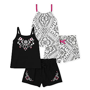 The Children's Place Baby and Toddler Girls Sleeveless Tank Top and Shorts Set 4-Pack, Paisley/Paisley & Floral, 5T