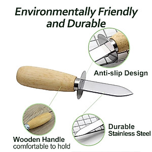 PLVTNM 2Oyster Knife Wooden Handle Oyster Shucking Knife Stainless Steel with 2Pairs Level 5 Cut-Resistant Gloves, Oyster Shucker Opener for Kitchen