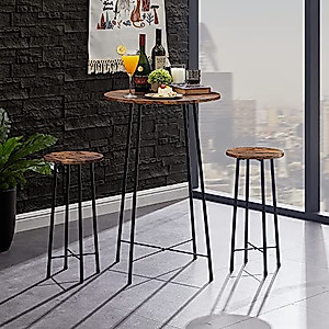 VECELO 23.6" Round Bar Table, Modern Bistro Pub Dining Room Furniture, Counter Height Wood Top for Breakfast Dinner Nap Conference, Easy Assembly, Rustic Brown